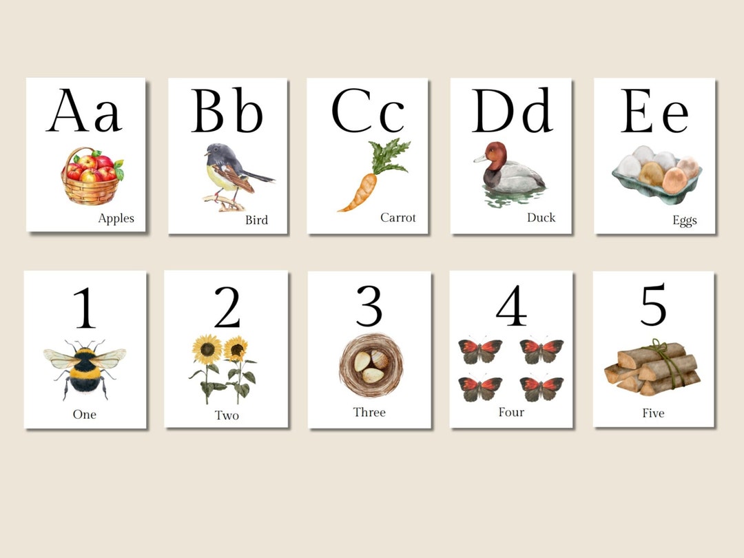 BUNDLE Nature Alphabet Flashcards / Number Flashcards/ Watercolor Cards ...