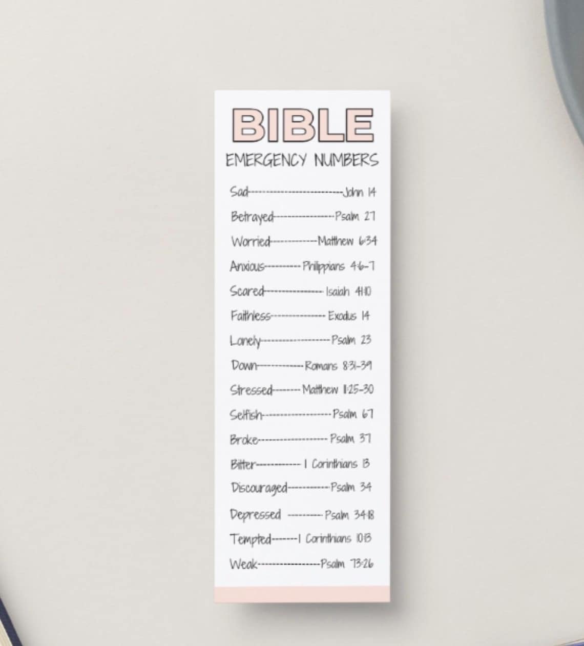 Printable Bible Emergency Numbers Bookmarks, Christian Church ...