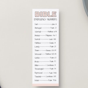 Printable Bible Emergency Numbers Bookmarks, Christian Church ...