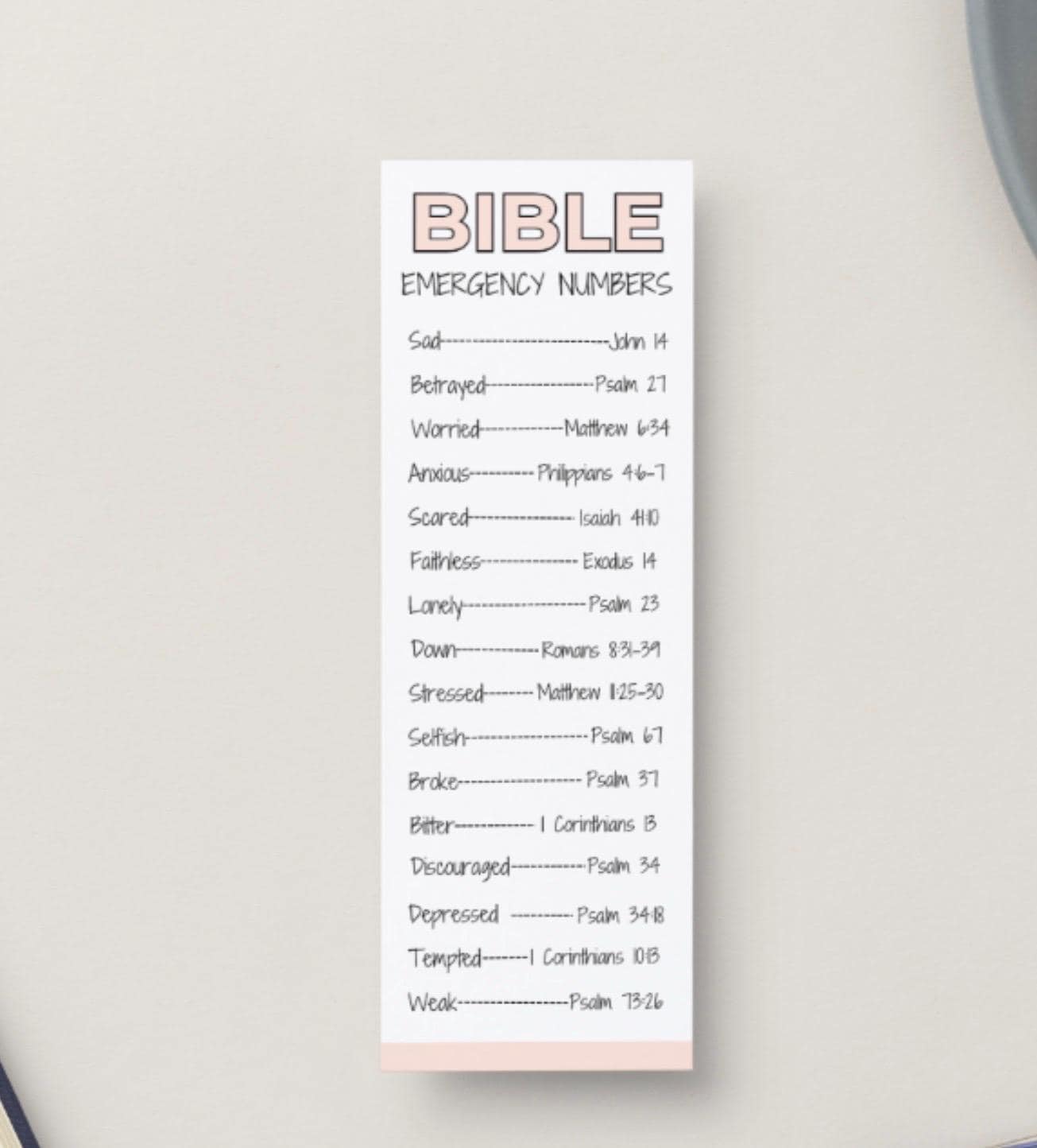 Printable Bible Emergency Numbers Bookmarks, Christian Church ...