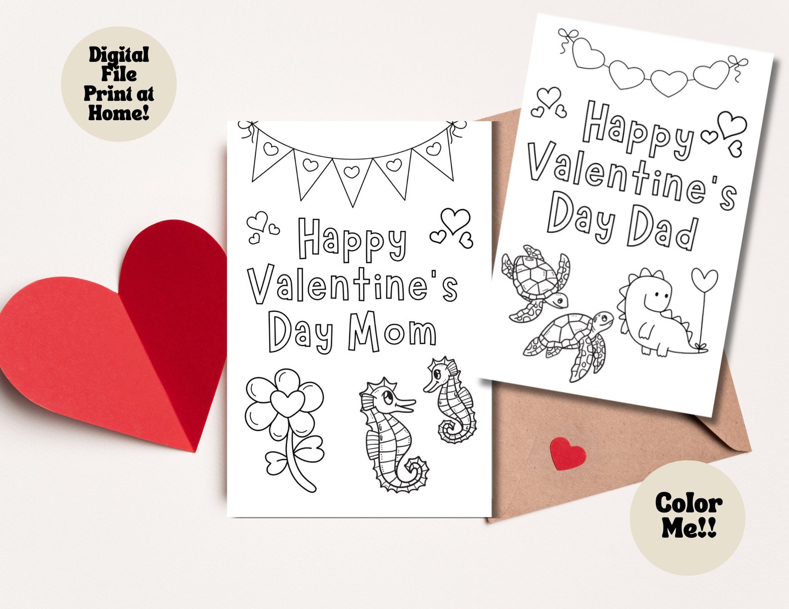 Printable Mom and Dad Valentine's Coloring Cards From Child, Print and ...