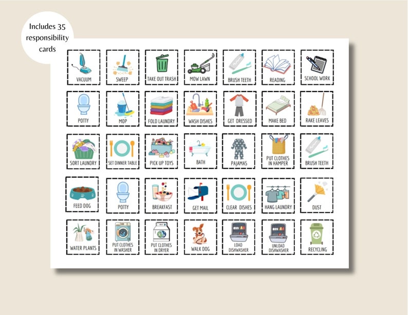 Kids Daily Responsibilities Chart, Printable Daily Routine, Chore Chart ...