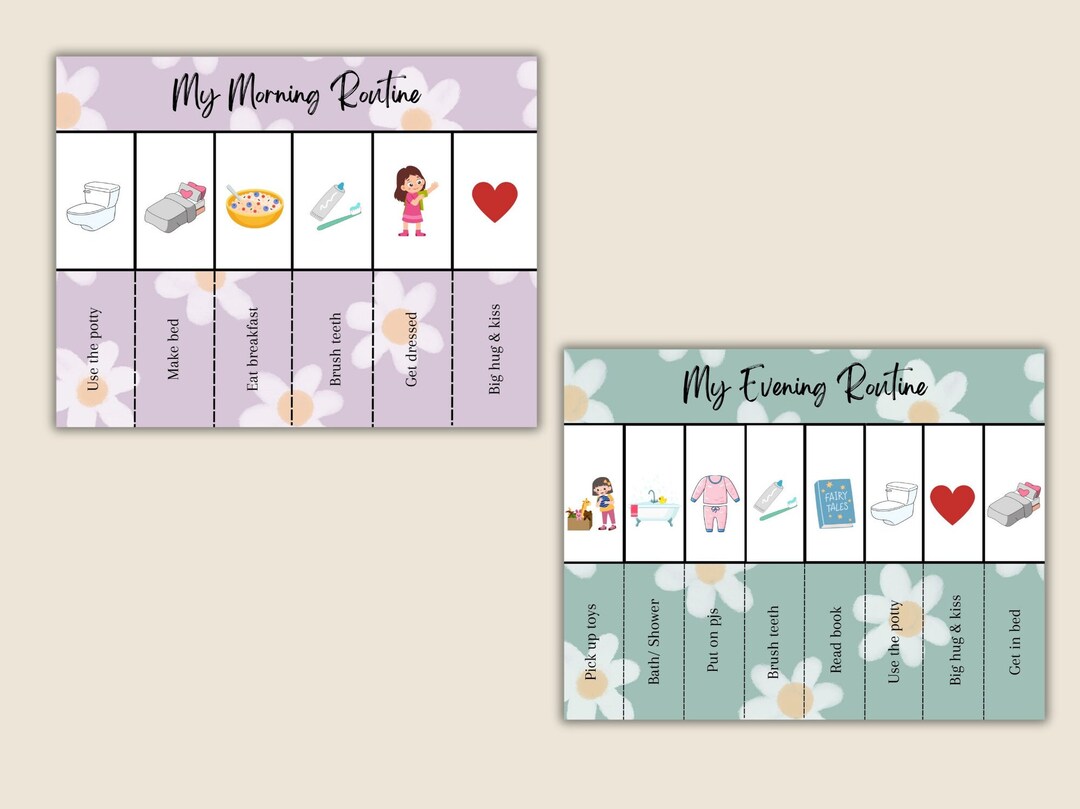 Girls Morning & Evening Routine Chart, Planning Toddler Bedtime Routine ...