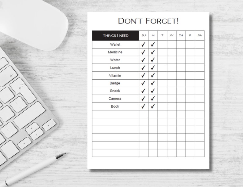 Don't Forget Checklist, Morning Reminders, Editable Checklist, Reminder ...