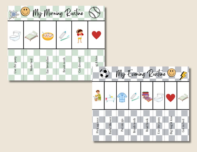 Retro Boys Morning & Evening Routine Chart, Planning Toddler Bedtime ...