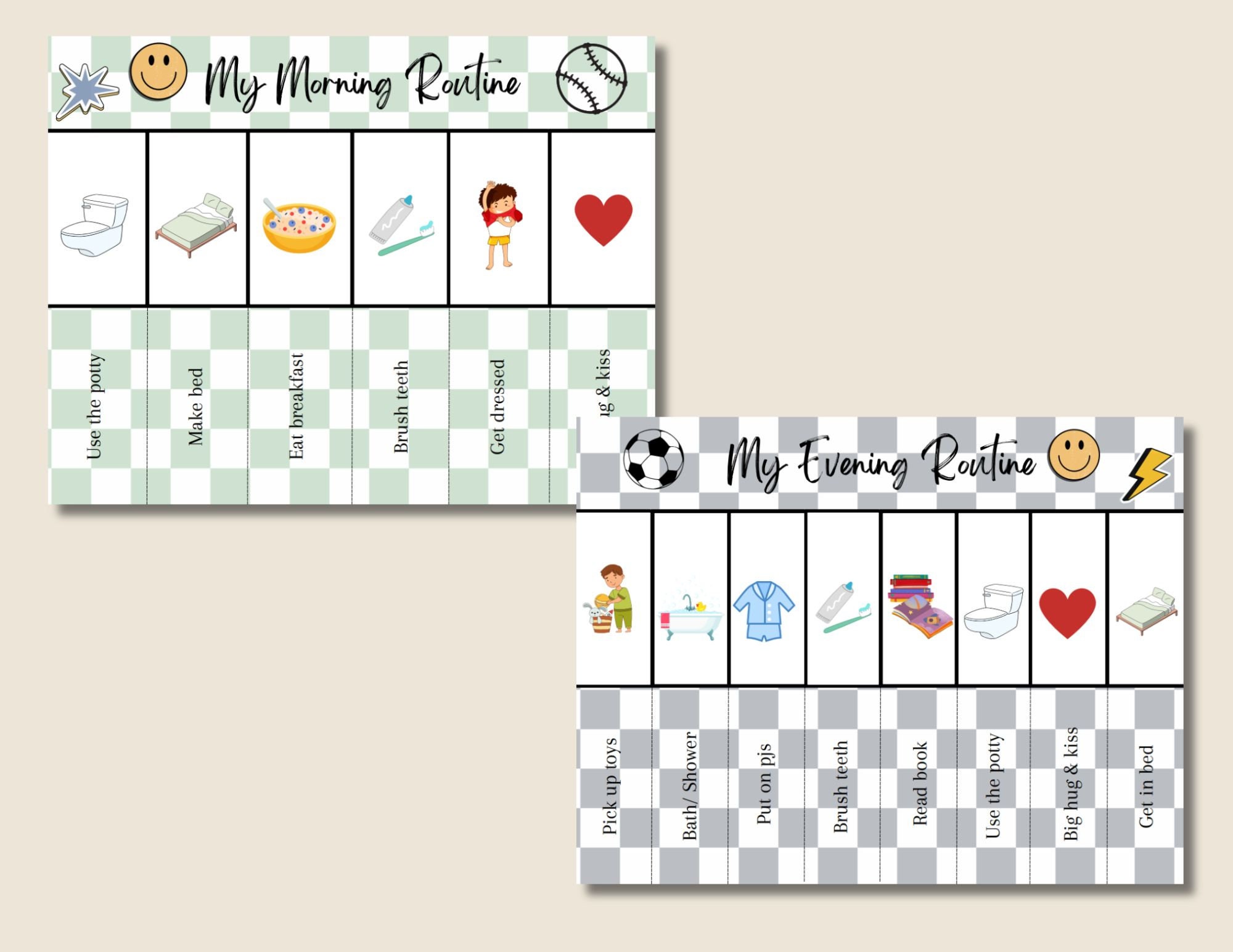 Retro Boys Morning & Evening Routine Chart, Planning Toddler Bedtime ...