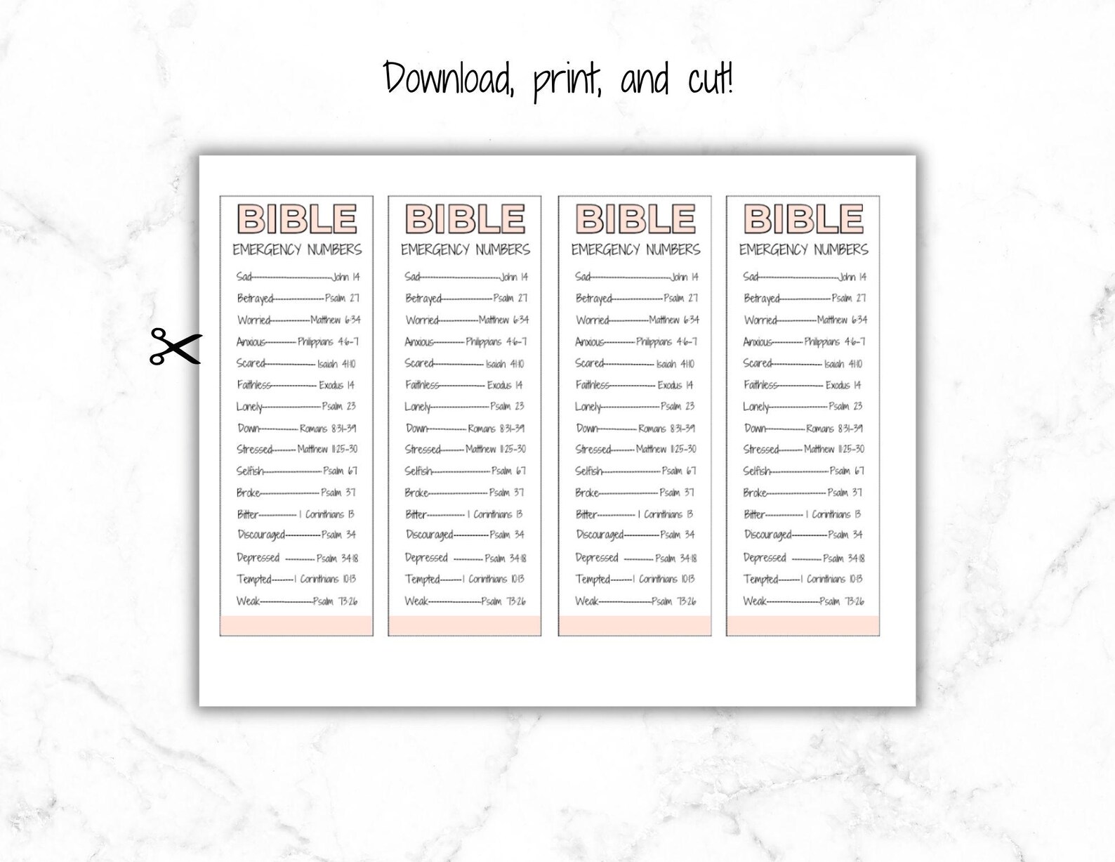 Printable Bible Emergency Numbers Bookmarks, Christian Church ...
