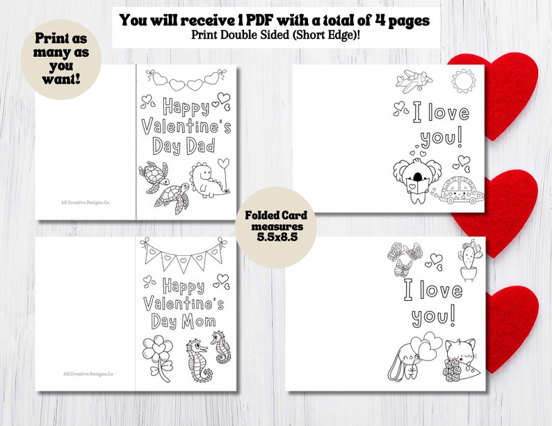 Printable Mom and Dad Valentine's Coloring Cards From Child, Print and ...