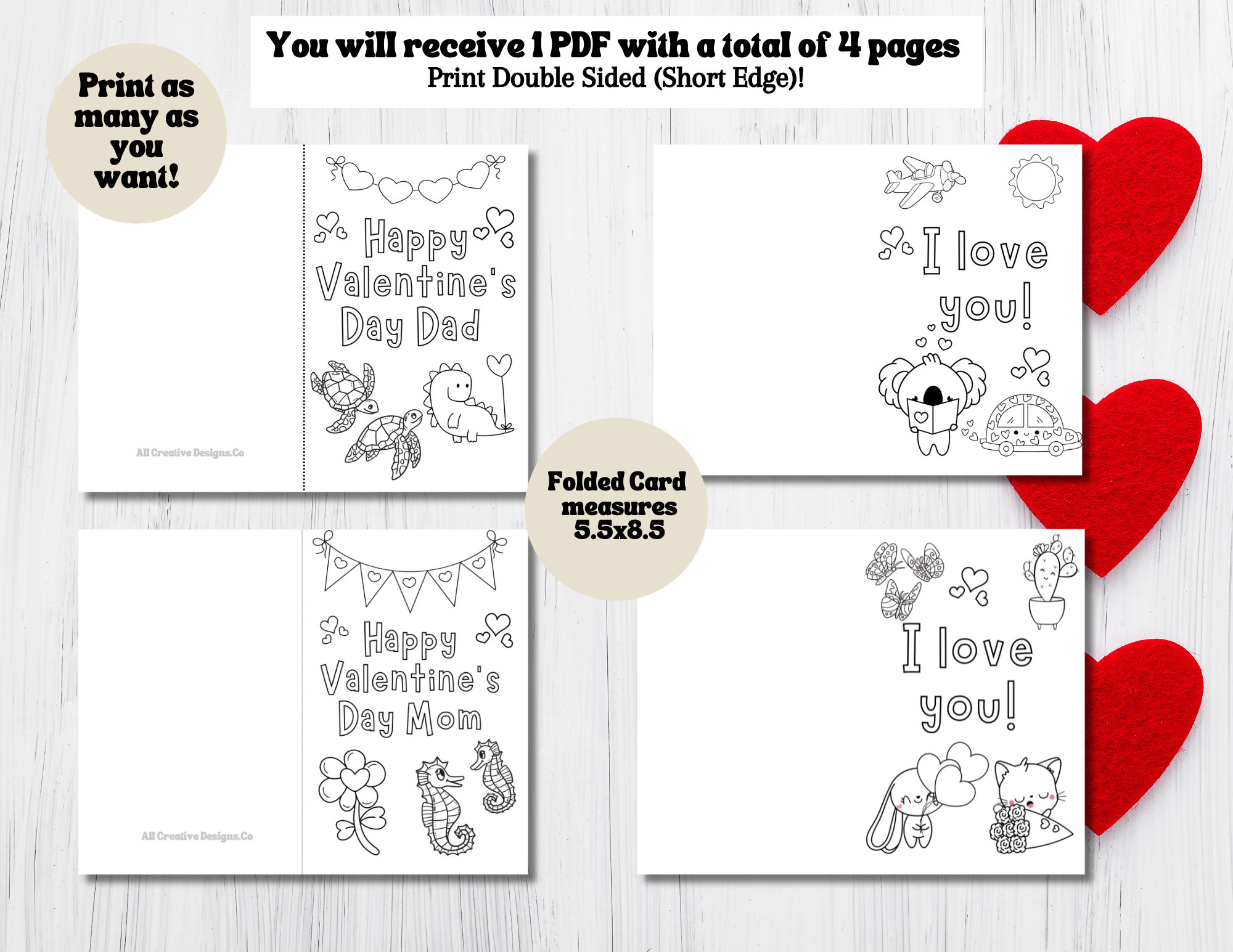 Printable Mom and Dad Valentine's Coloring Cards From Child, Print and ...