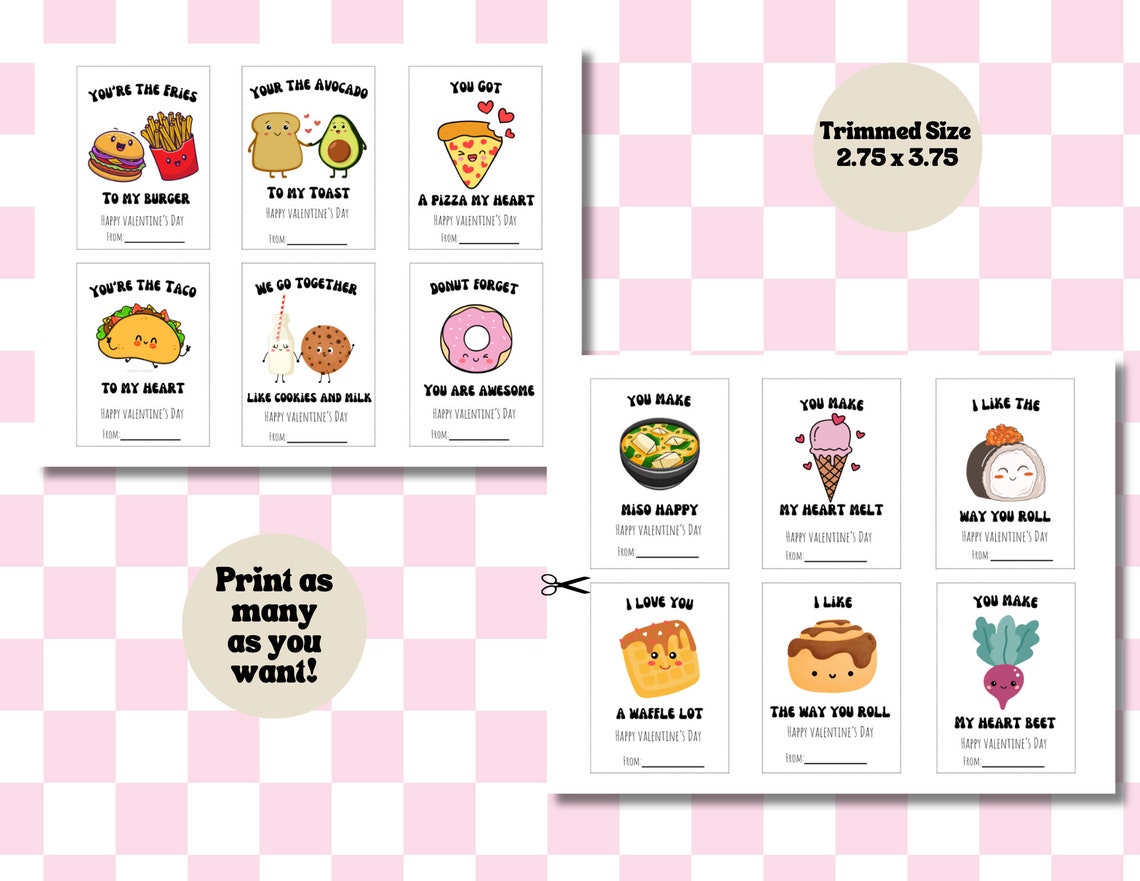 12 Printable Cute Food Pun Valentine's Day Gift Tags, Valentine's Day ...