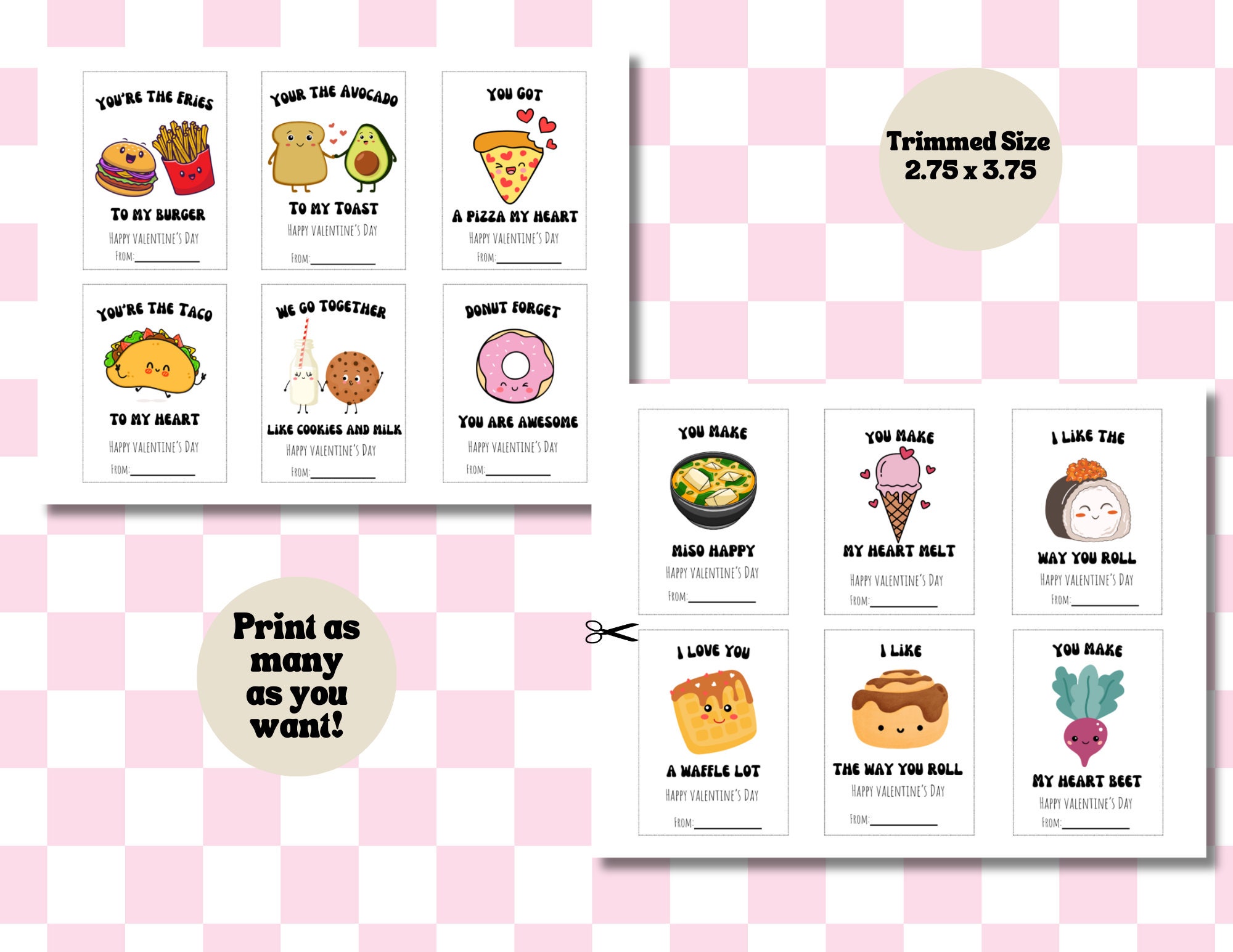 12 Printable Cute Food Pun Valentine's Day Gift Tags, Valentine's Day ...