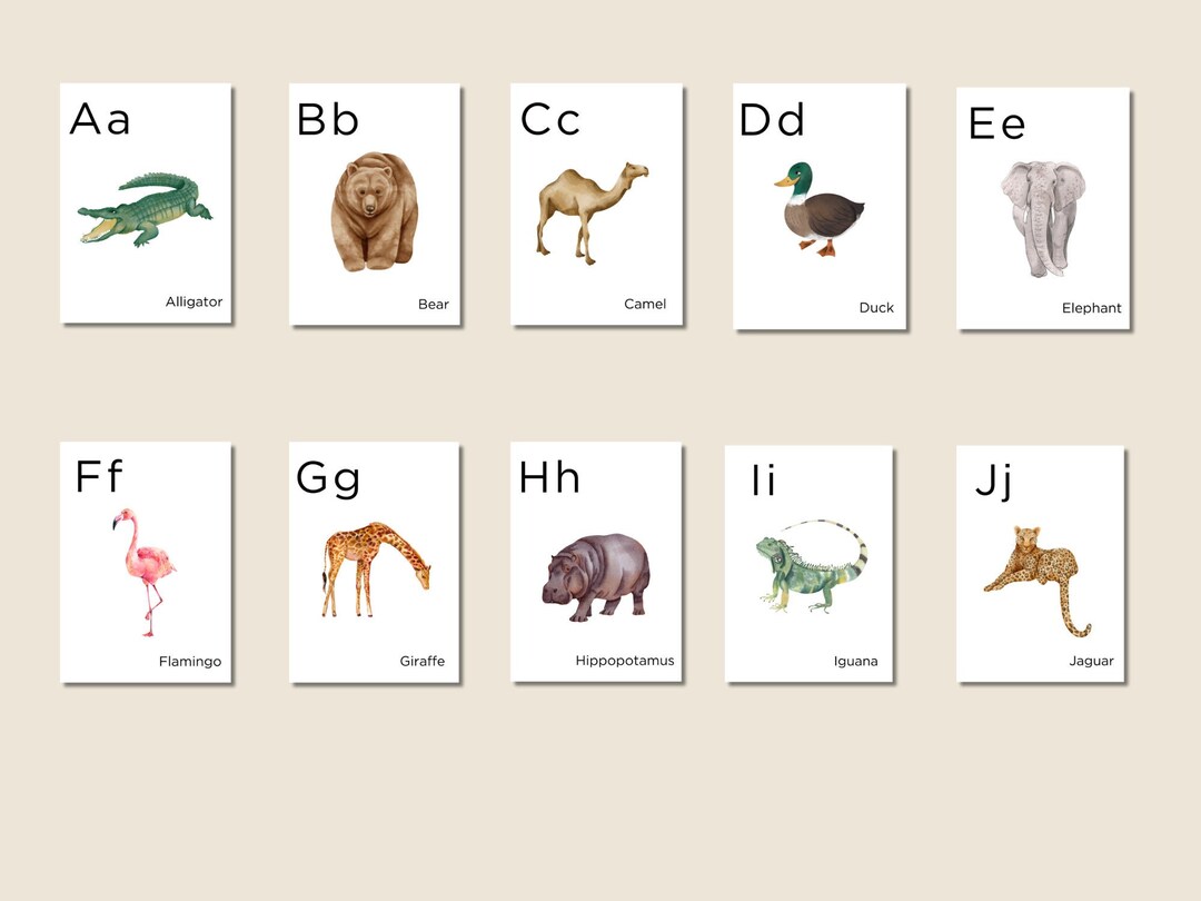26 Printable Animal Alphabet Flash Cards, Classroom Decor, Toddlers ...