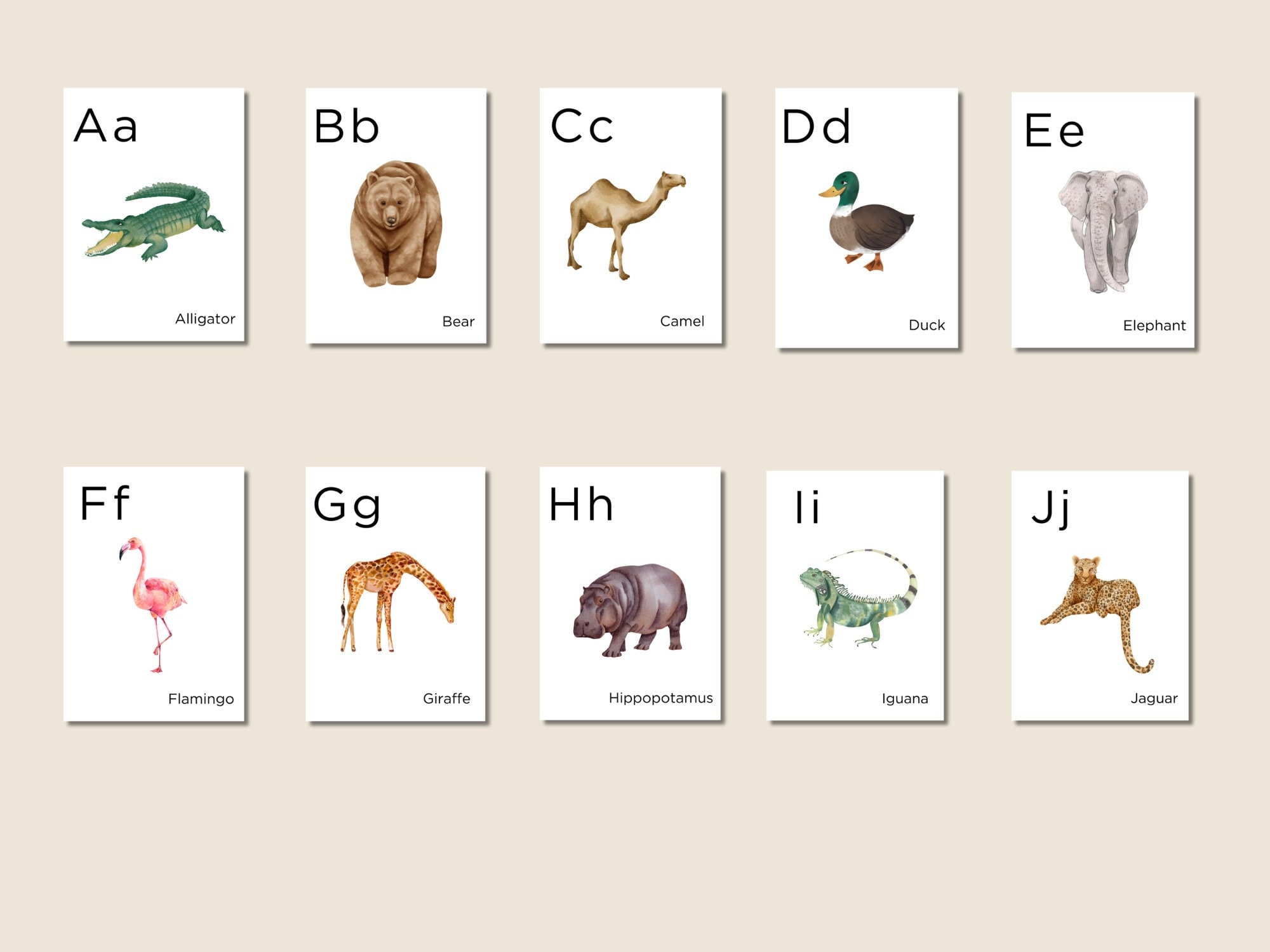 26 Printable Animal Alphabet Flash Cards, Classroom Decor, Toddlers ...