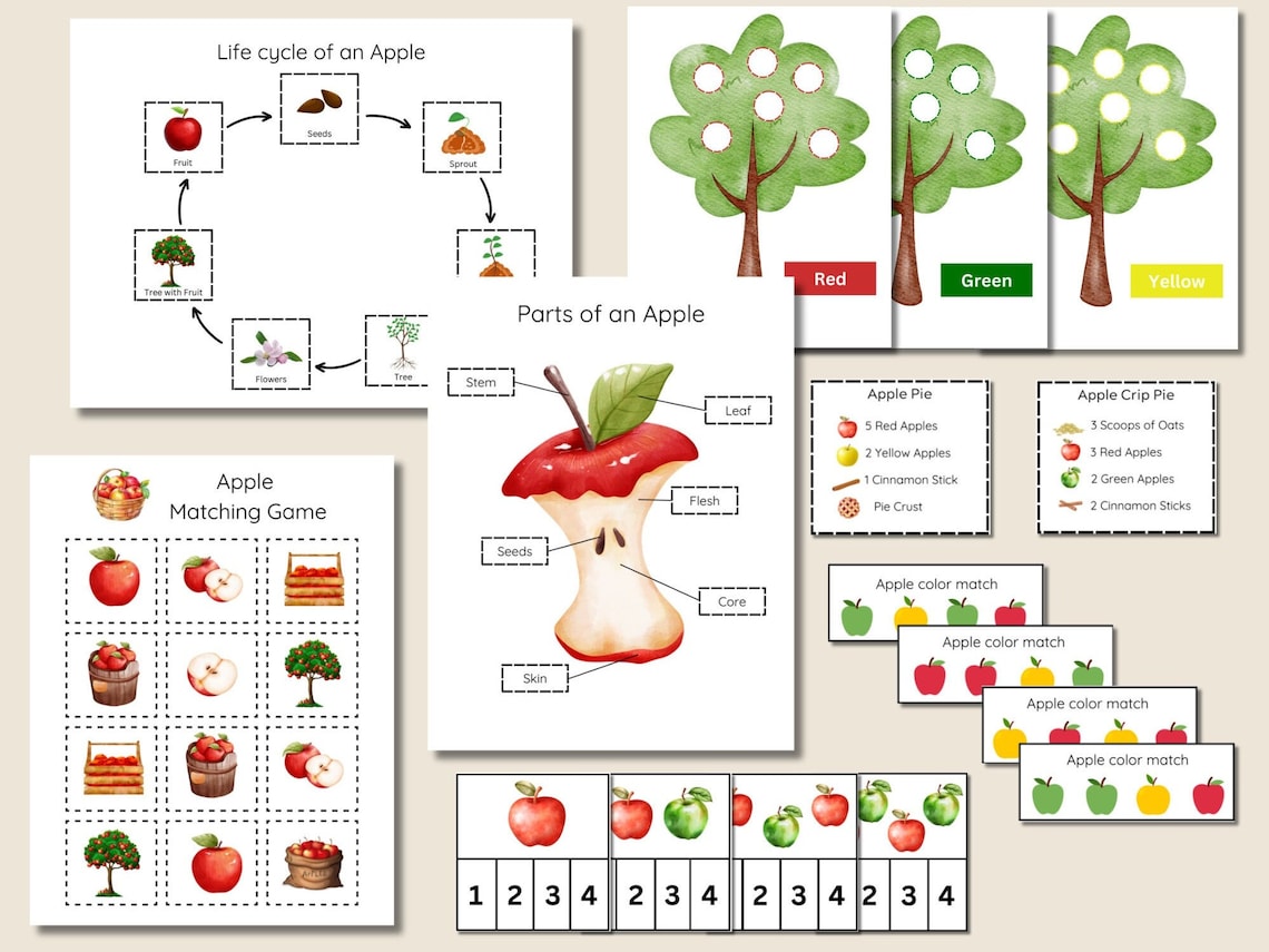Apple Activity Pack for Kids, Printable Learning Bundle, Apple ...