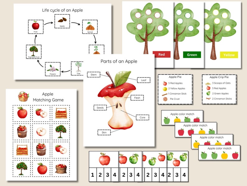 Apple Activity Pack for Kids, Printable Learning Bundle, Apple ...