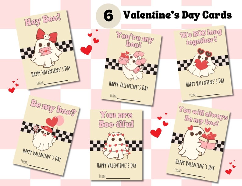 Printable Cute Ghost Valentine's Cards, Boo Valentine's Gift Tags ...