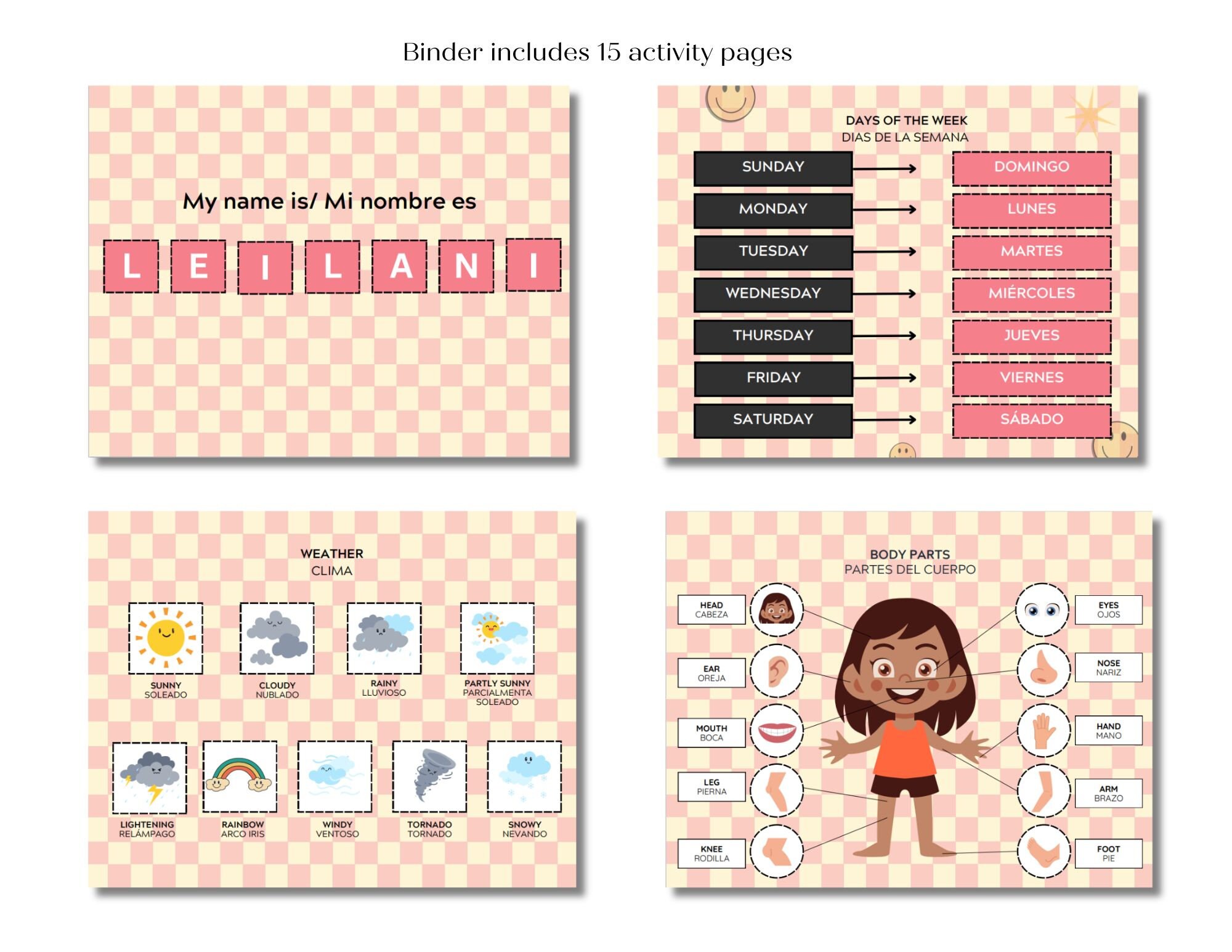 Girl Spanish Busy Book Printable Worksheets Set, Matching Activities ...