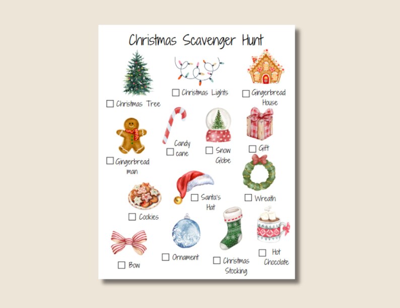 Christmas Scavenger Hunt, Kids Christmas Activity, Printable Christmas ...