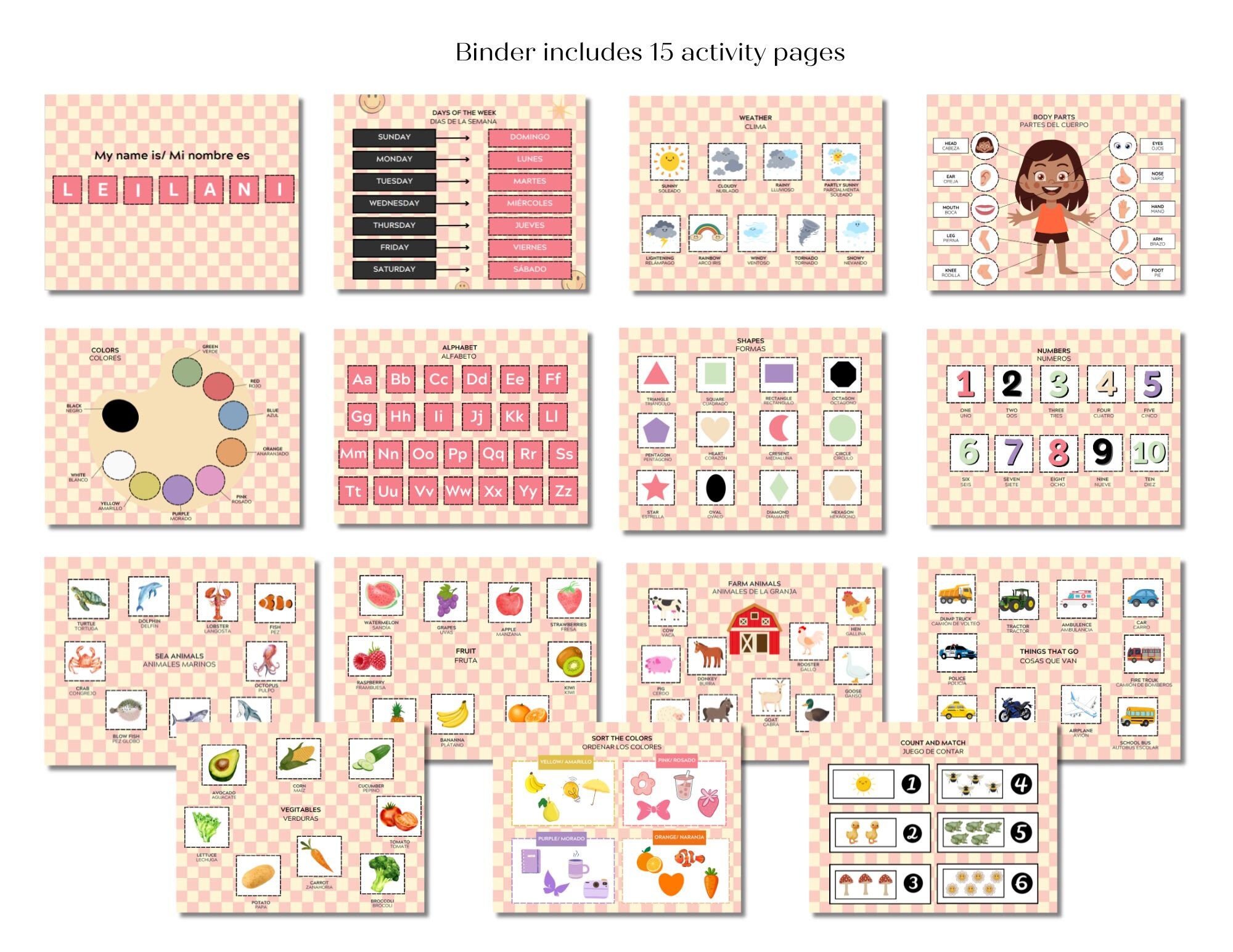 Girl Spanish Busy Book Printable Worksheets Set, Matching Activities ...