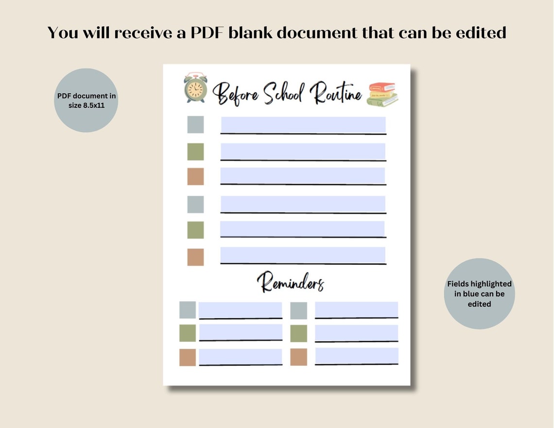 Before School Checklist, Kids Morning Reminders, Editable Morning ...