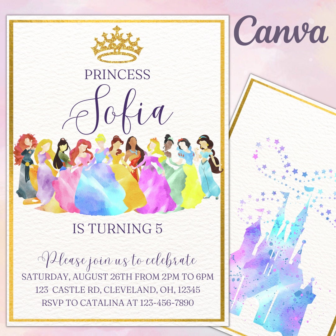Princess Birthday Invitation Template Party Invite - Etsy