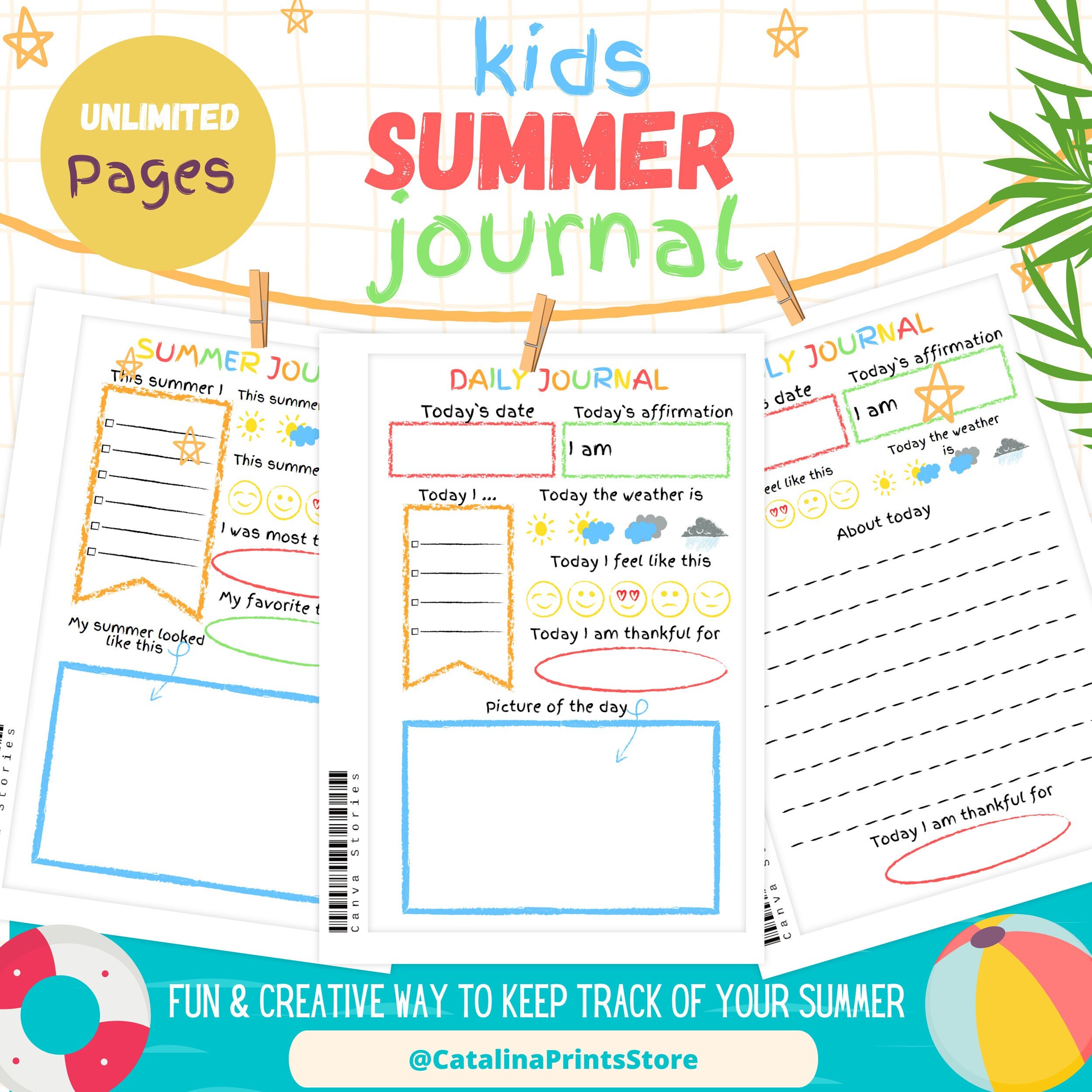 My Summer Journal Printable PDF Daily Journal and Diary for Kids Kids ...
