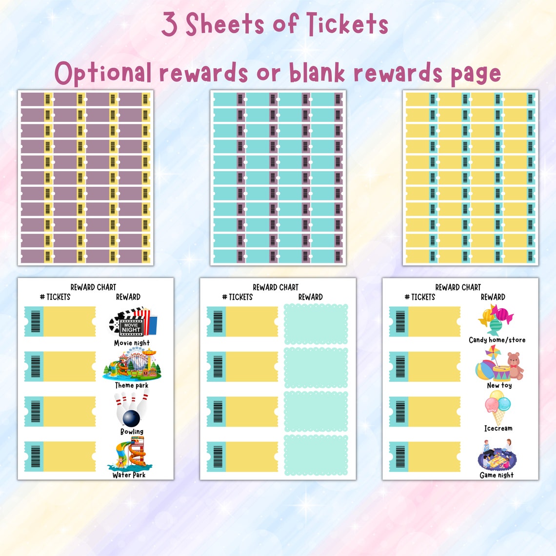 Printable Kids Reward Chart With Ticket System Encourage Routines ...