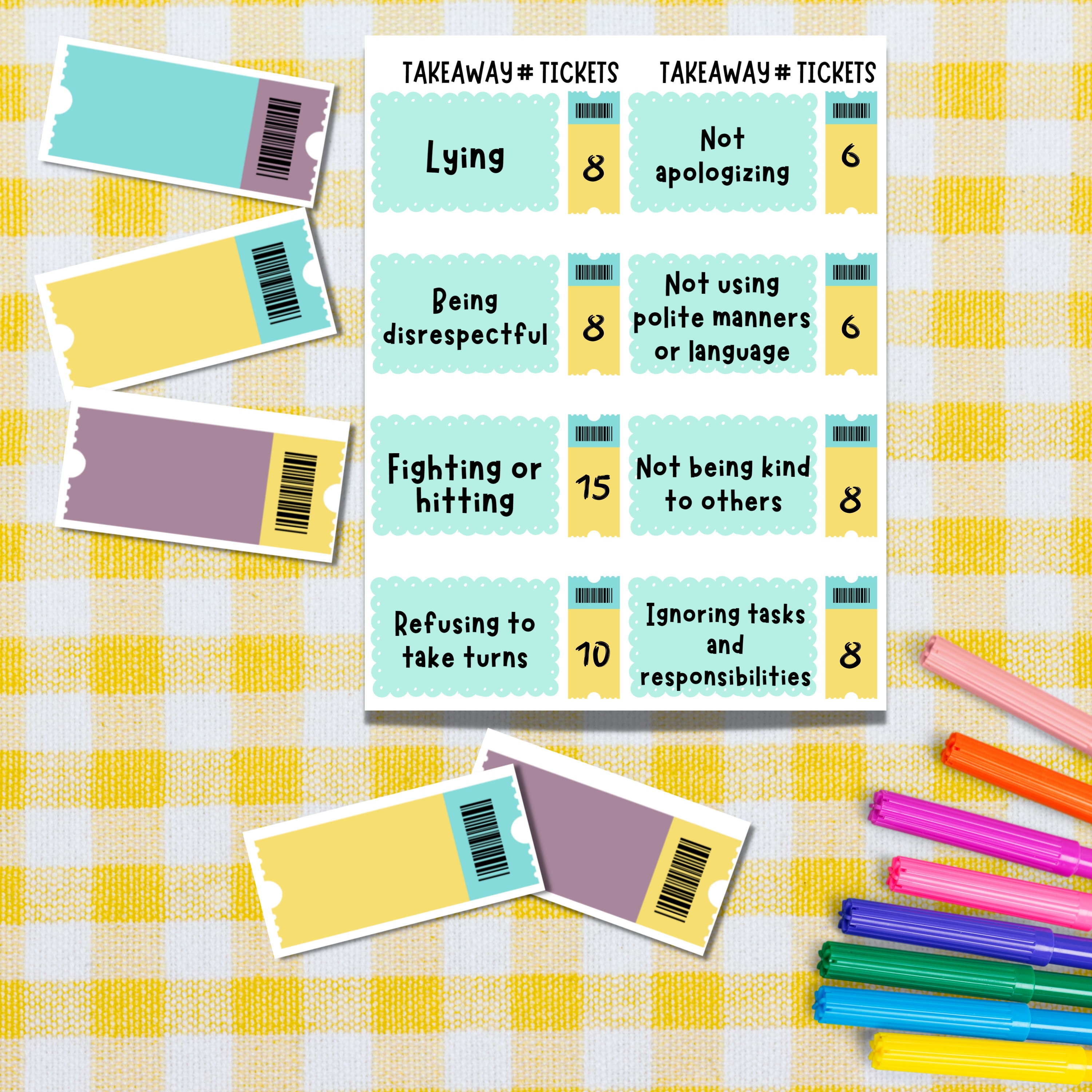 Printable Kids Reward Chart With Ticket System Encourage Routines ...