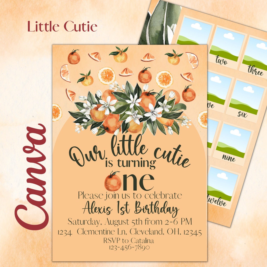 Our Little Cutie is Turning One Editable Orange 1st Birthday Invitation ...