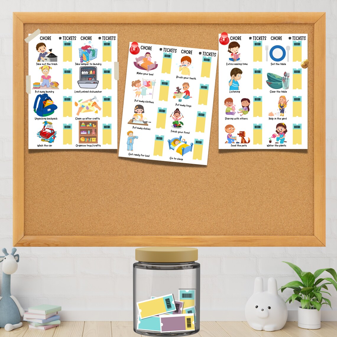 Printable Kids Reward Chart With Ticket System Encourage Routines ...
