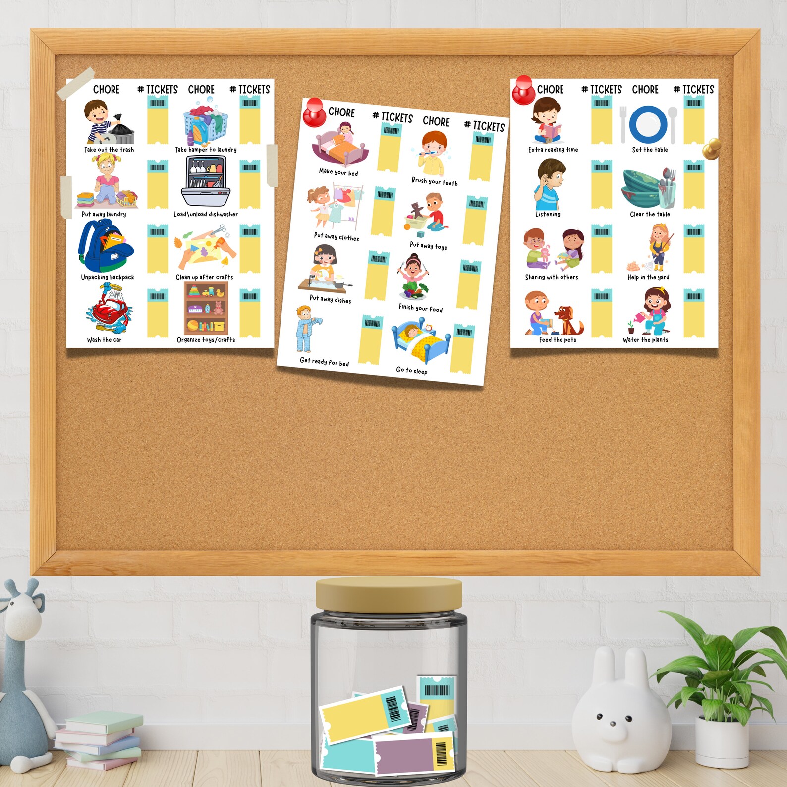 Printable Kids Reward Chart With Ticket System Encourage Routines ...