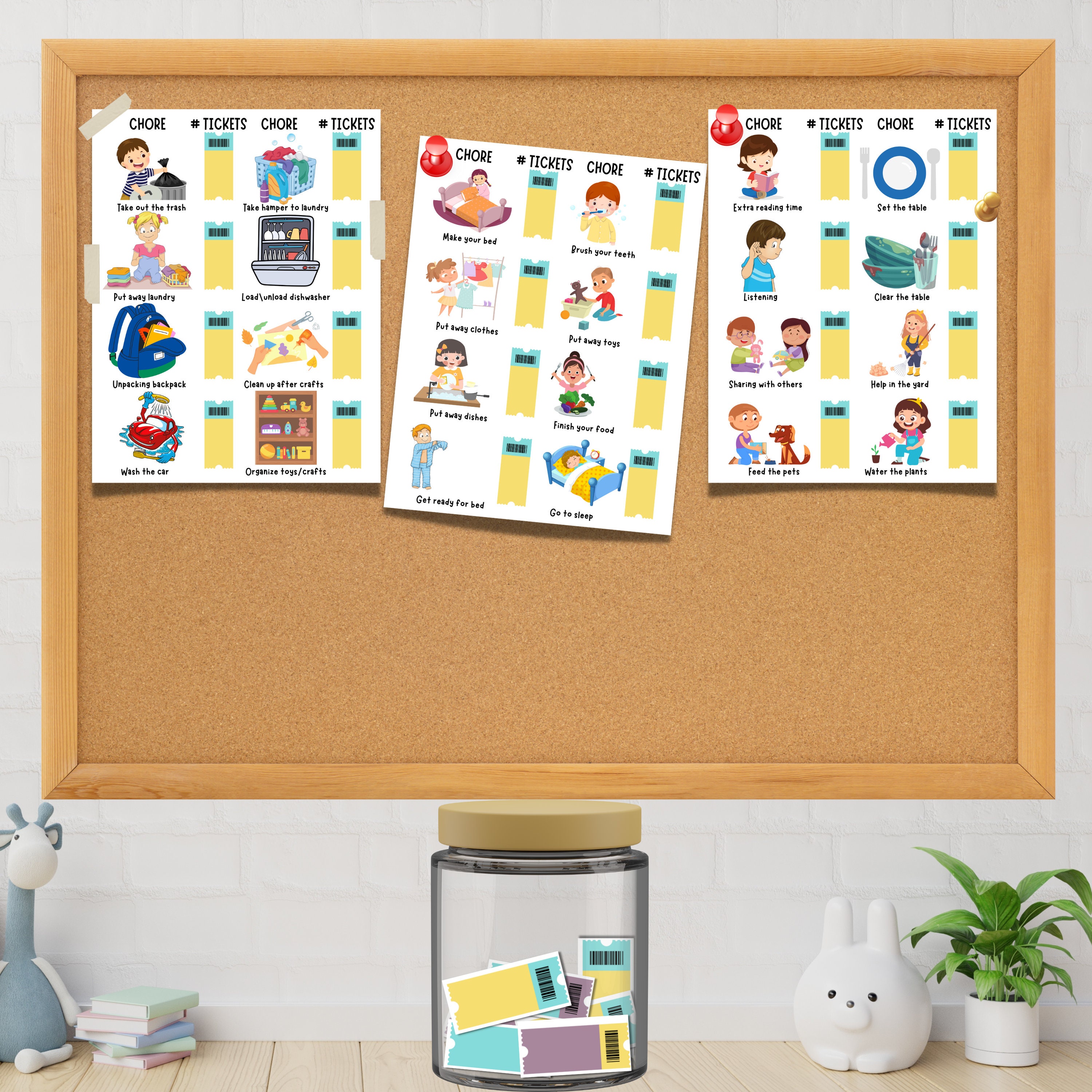 Printable Kids Reward Chart With Ticket System Encourage Routines ...