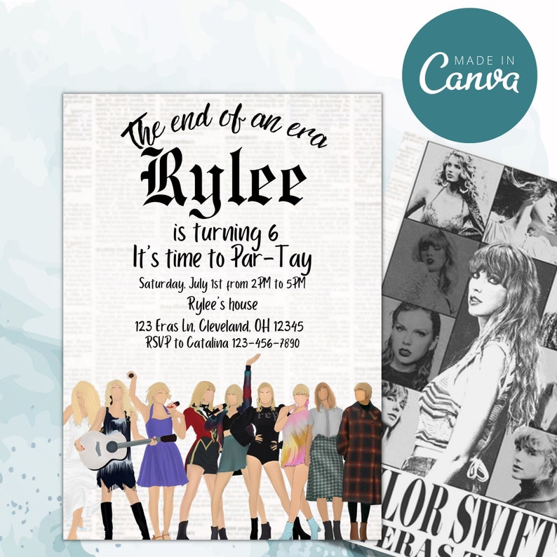 Buy Taylor Swift Birthday Invitation Taylor Swift Eras Tour Birthday
