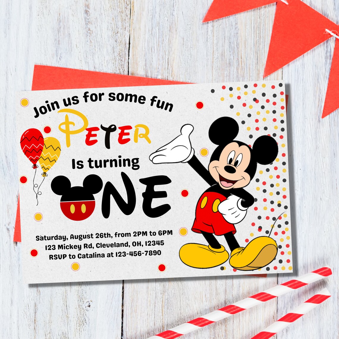 Mickey Mouse First Birthday Invitation Mickey 1st Birthday Invite Party ...