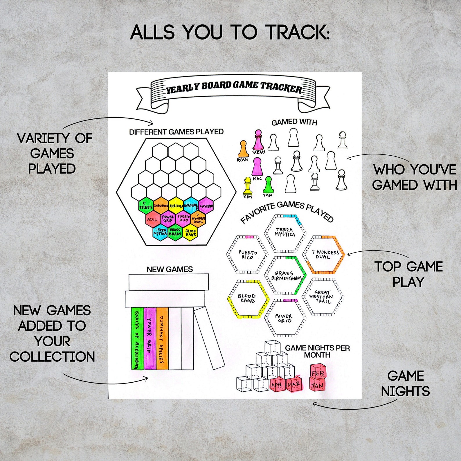 Yearly Board Game Habit Tracker - Digital Download - Track Game Play ...