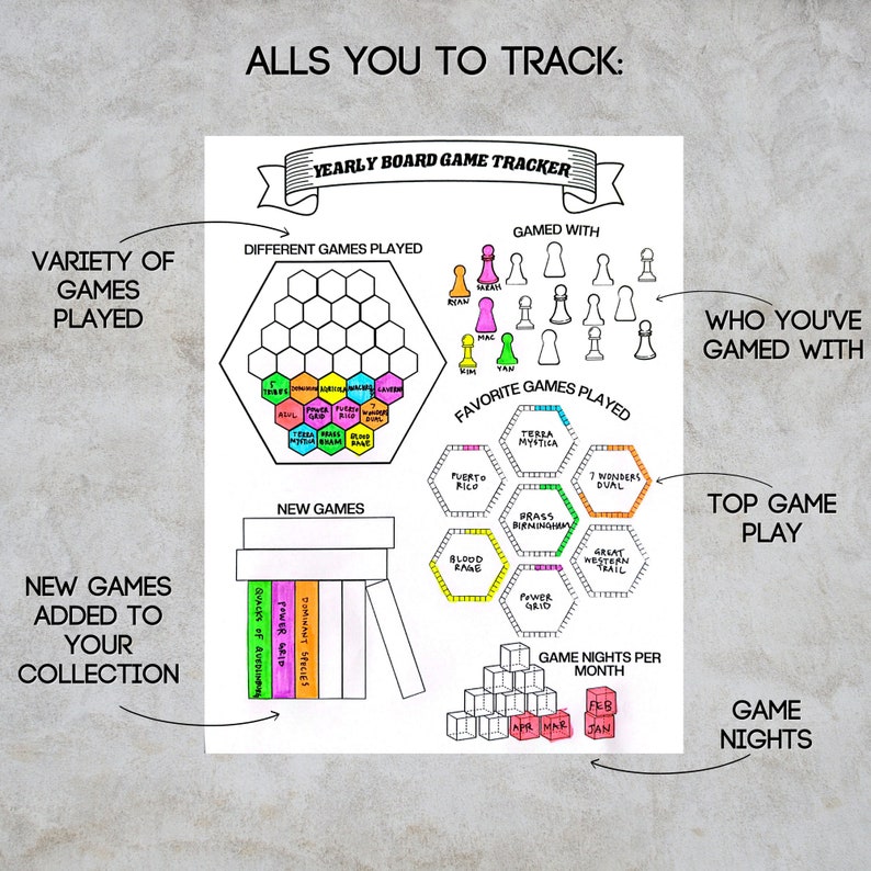 Yearly Board Game Habit Tracker Digital Download Track Game Play, New ...