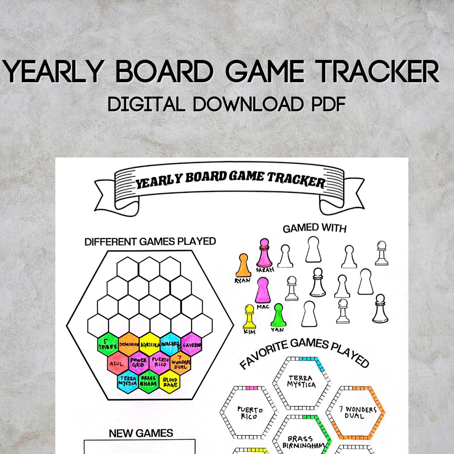 Yearly Board Game Habit Tracker - Digital Download - Track Game Play ...
