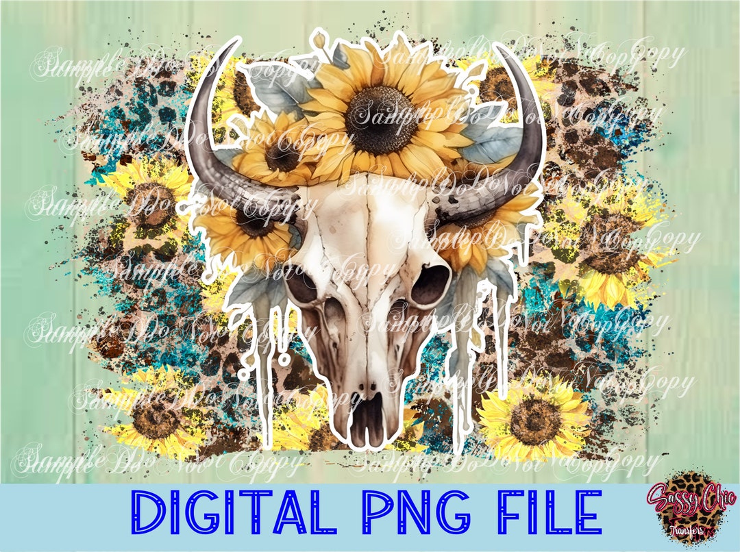 Boho Sunflowers and Bull Skull Digital PNG File Western Country Skull ...