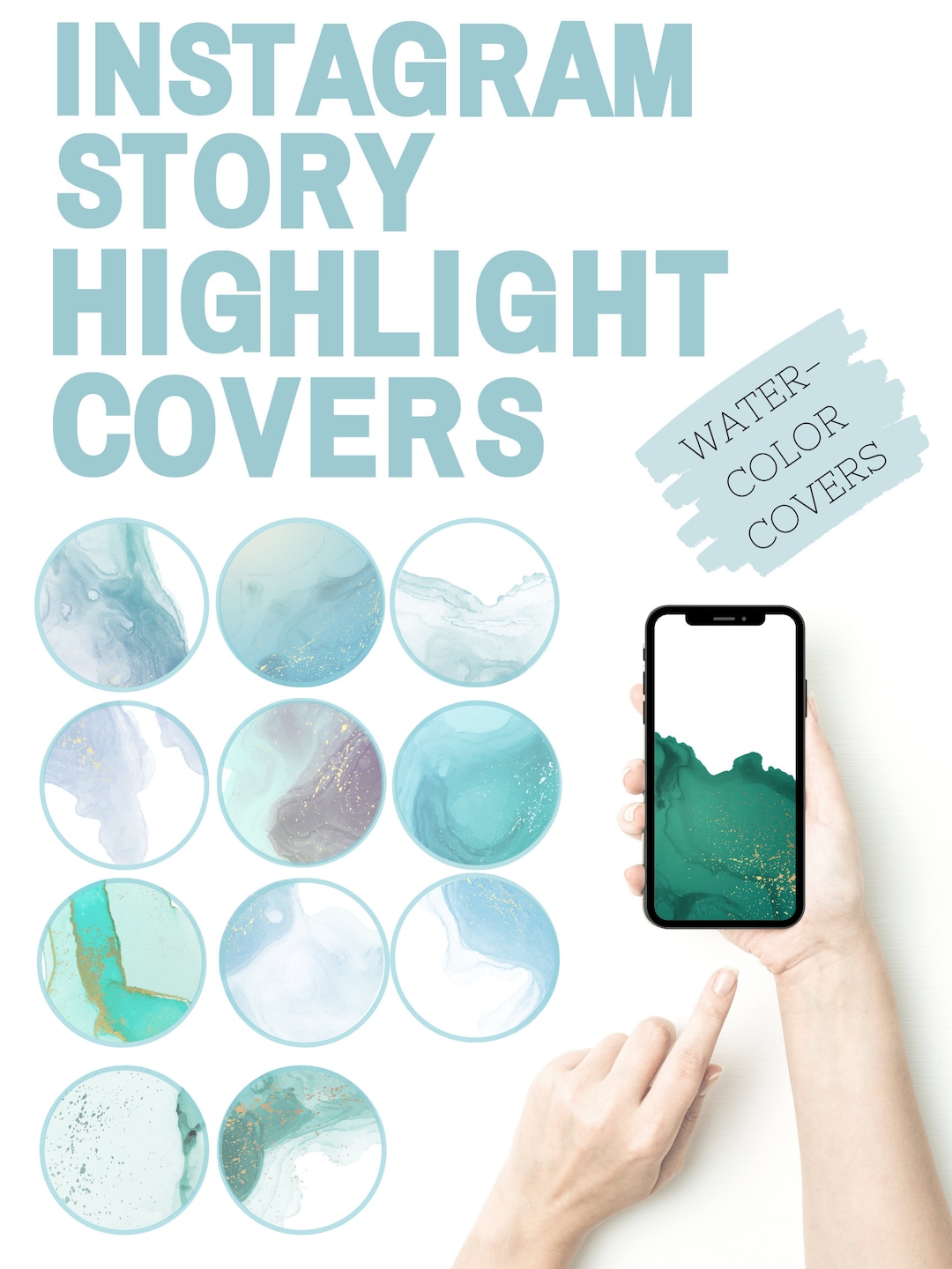 15 Blue Green Watercolor Instagram Story Highlight Covers, IG Stories ...