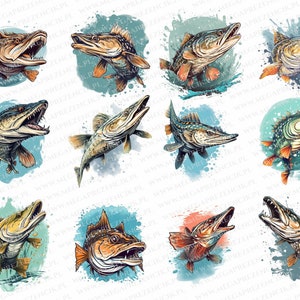 Fishing Graphics. Pike Pattern for a T-shirt and Mug. Angler Set Png ...
