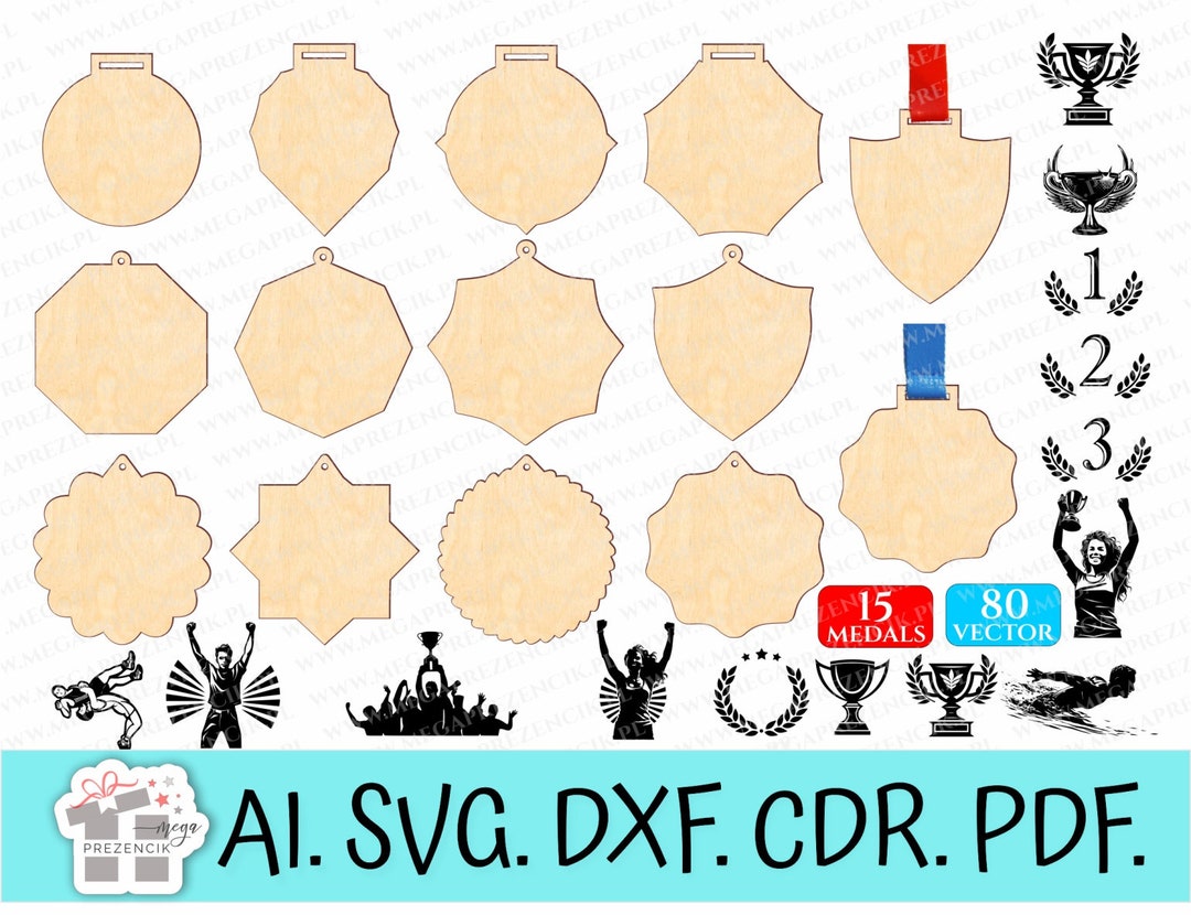Laser Cut Medal Designs, Different Shapes of Medals. Trophy Svg ...