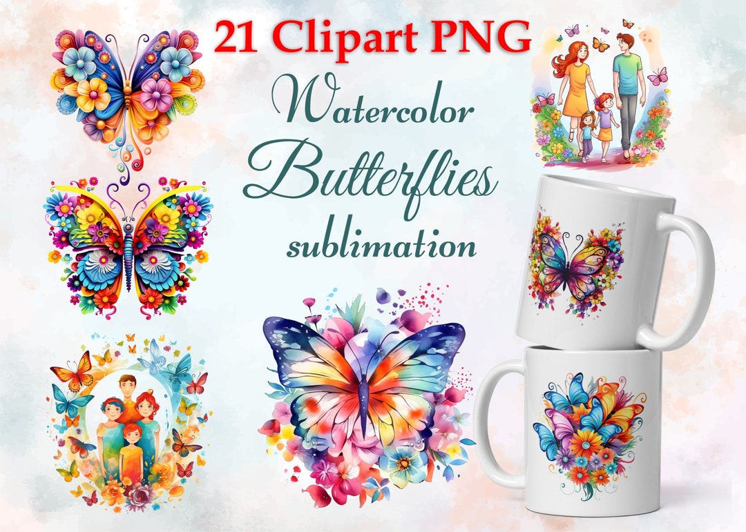 Butterflies in Watercolor and Pastel Colors, Butterflies Png Set ...