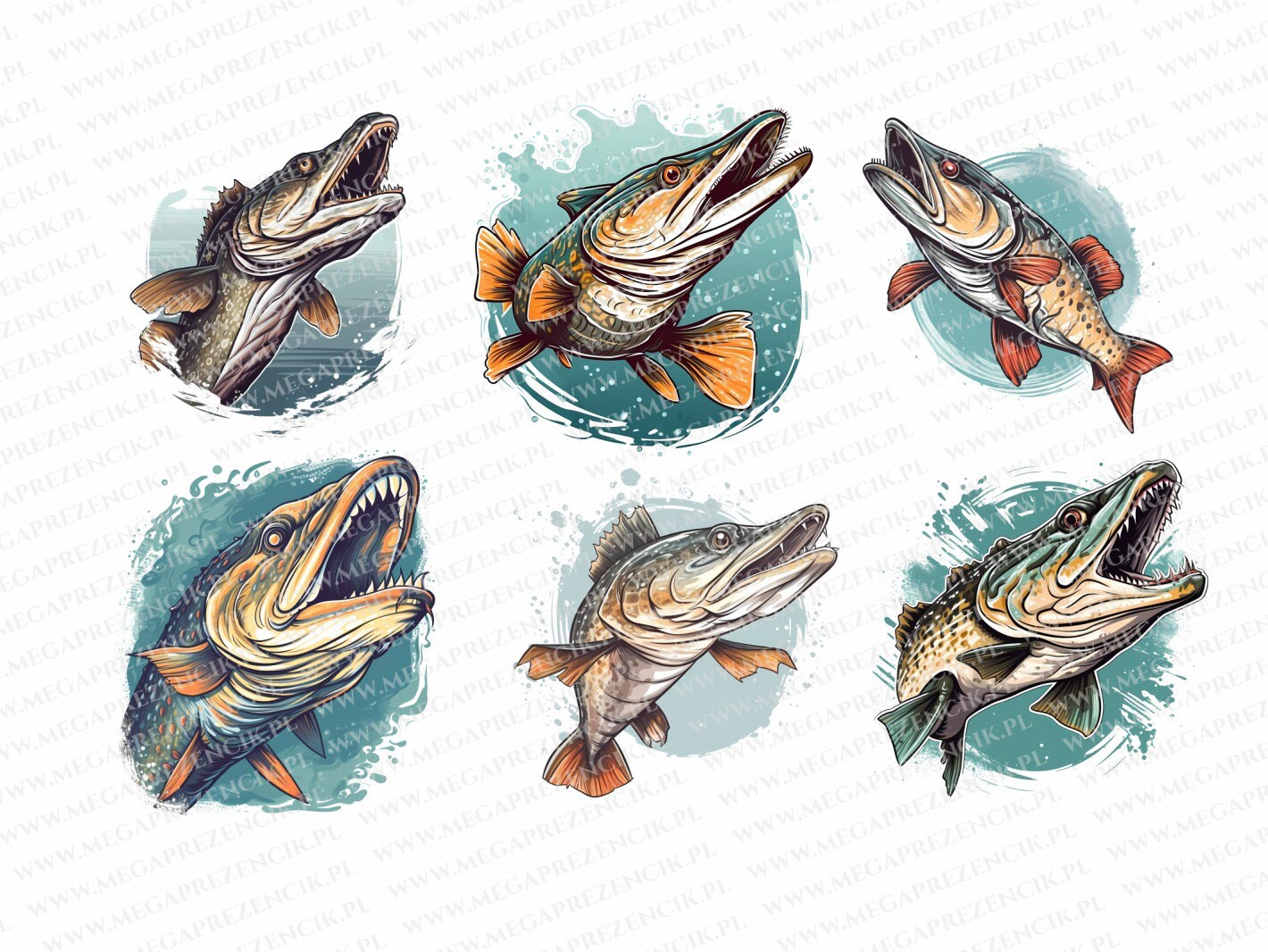 Fishing Graphics. Pike Pattern for a T-shirt and Mug. Angler Set Png ...