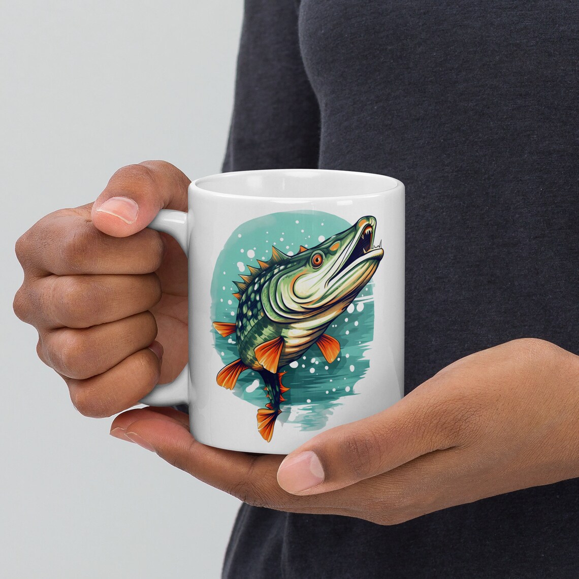 Fishing Graphics. Pike Pattern for a T-shirt and Mug. Angler Set Png ...