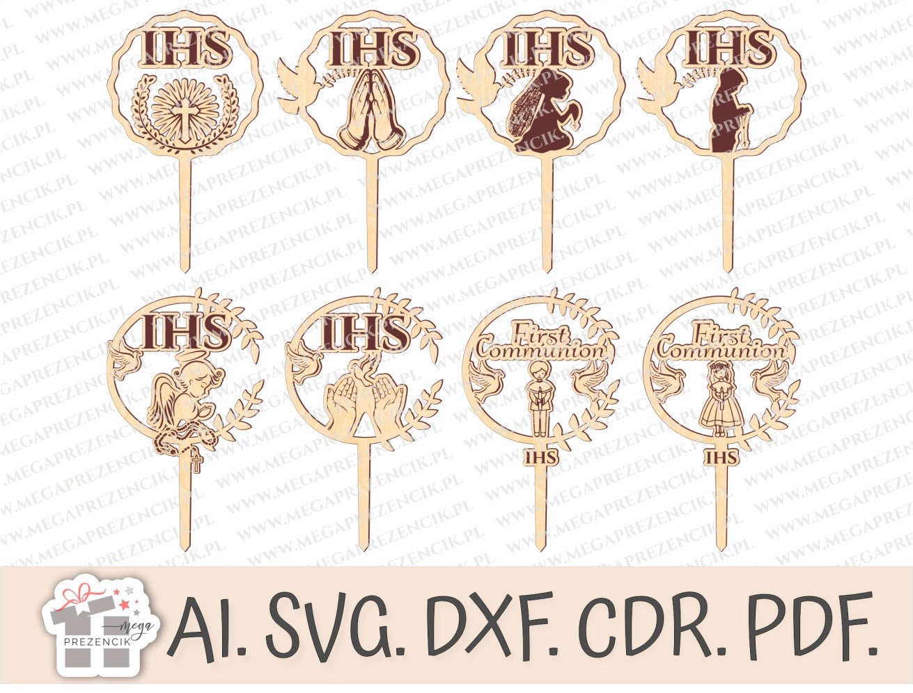 Cake topper First Holy Communion IHS svg topper designs - Etsy México