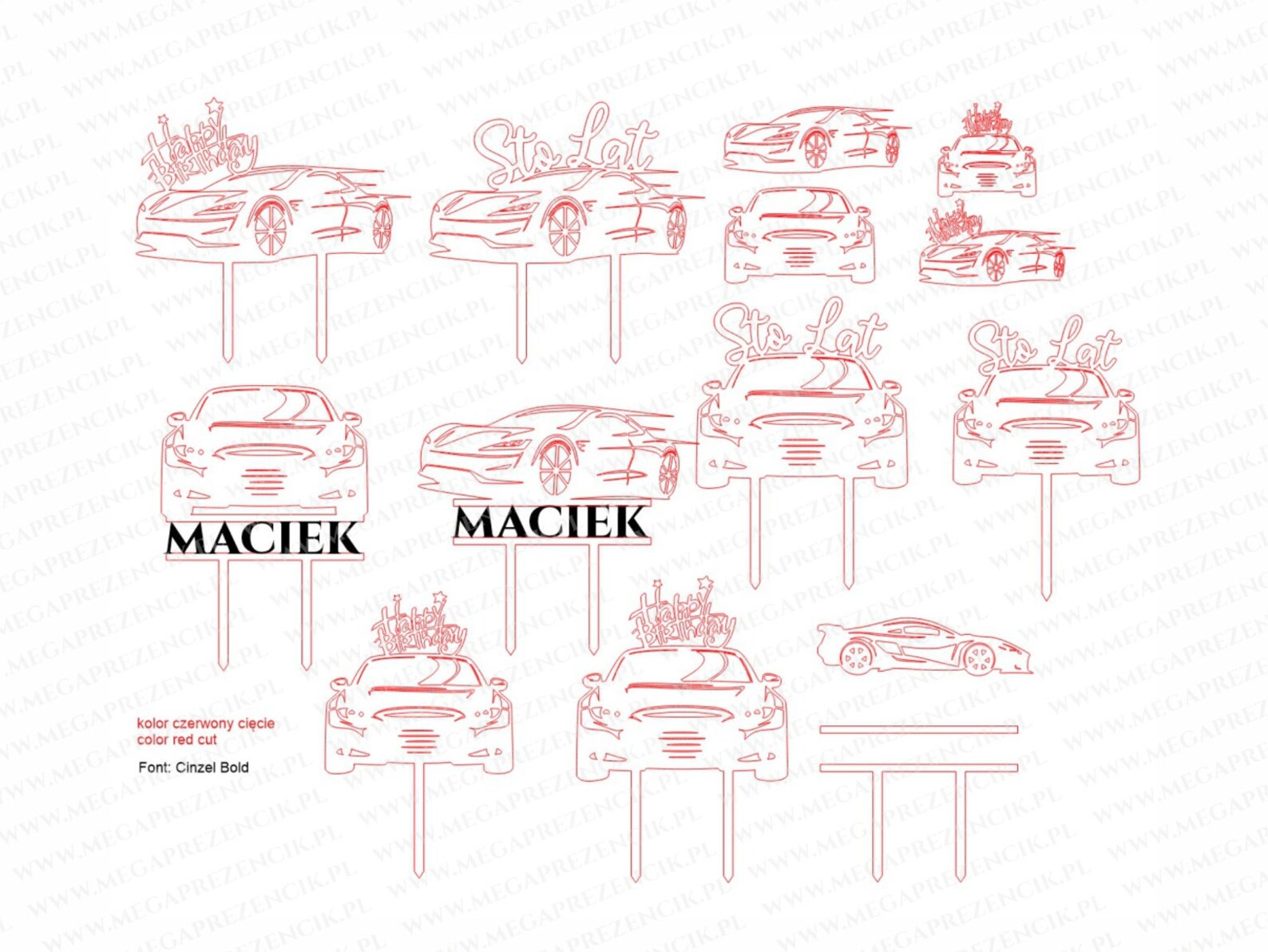 Car Shaped Cake Toppers. Cake Side Topper Svg, Happy Birthday Topper ...