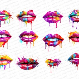 Rainbow Lips Set Png, Watercolor Lips, Lips for Sublimation, Lips ...