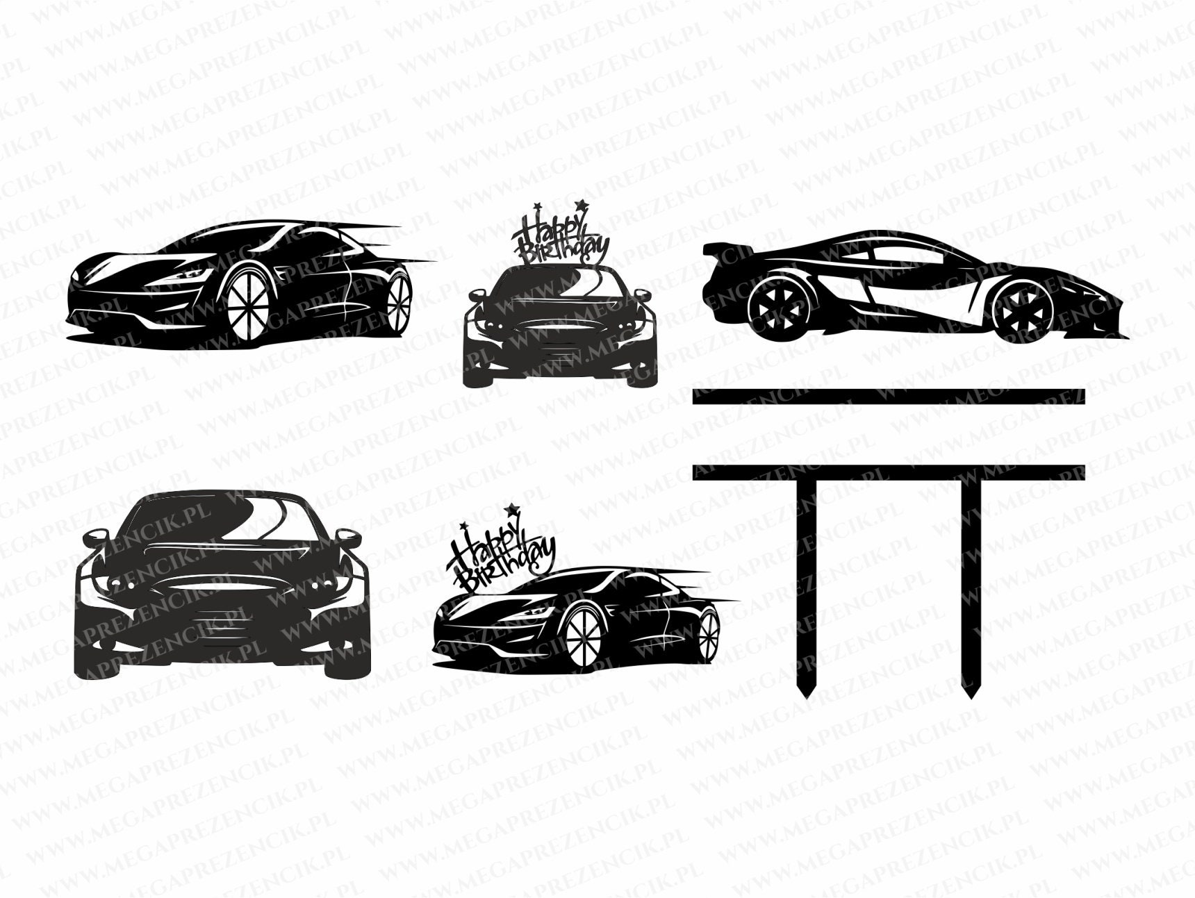 Car Shaped Cake Toppers. Cake Side Topper Svg, Happy Birthday Topper ...