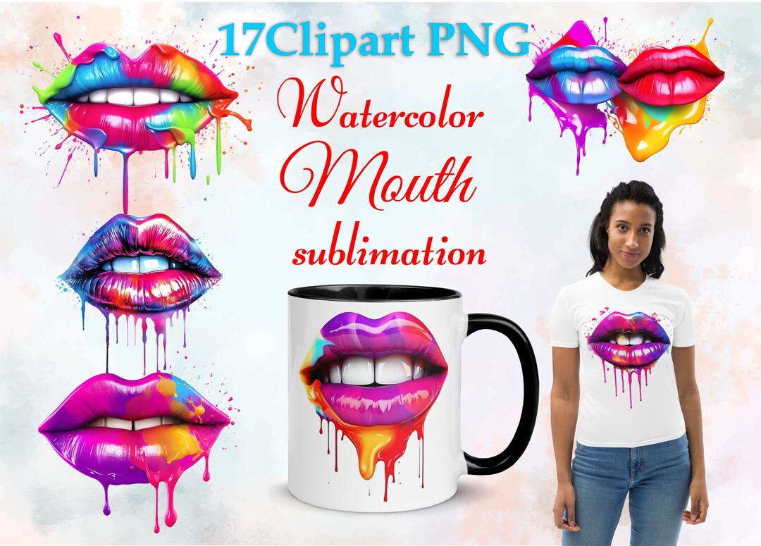 Rainbow Lips Set Png, Watercolor Lips, Lips for Sublimation, Lips ...