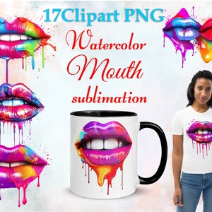 Rainbow Lips Set Png, Watercolor Lips, Lips for Sublimation, Lips ...